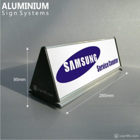 Double Sided Custom Name Aluminium Sign System Counter Triangular Table ...